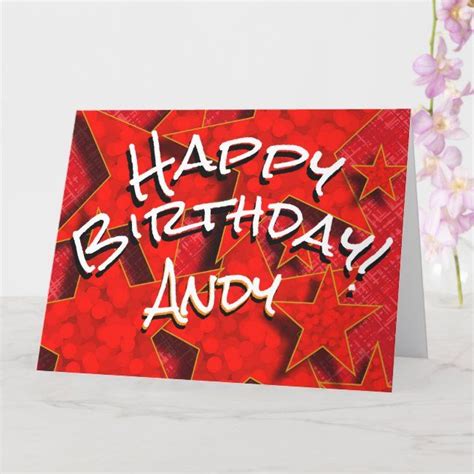 Red Gold Stars With Name Happy Birthday Card Zazzle Happy Birthday