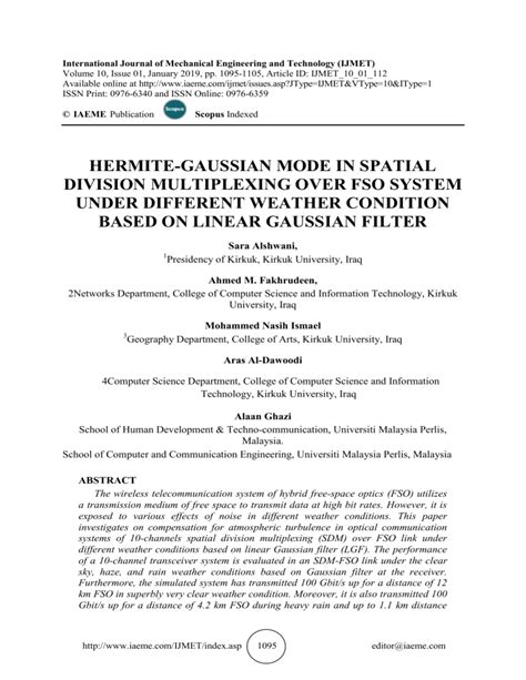 Sdm Over Fso With Hermite Gaussian Mode And Gaussian Filter