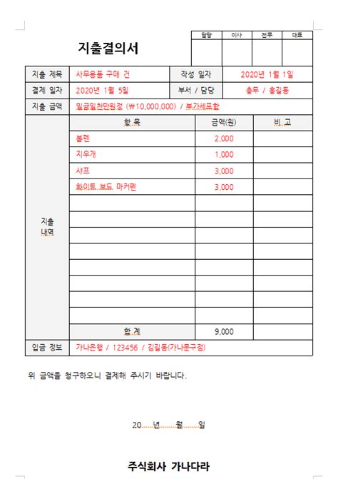 지출결의서 양식 무료 다운로드 지출결의서 작성절차 및 주의사항