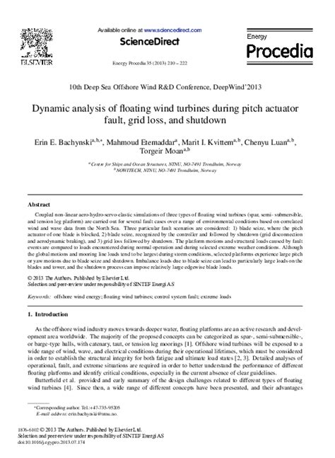 pdf dynamic analysis of floating wind turbines during pitch actuator