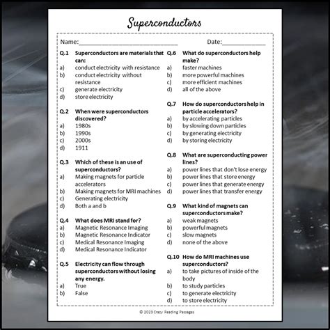Superconductors Reading Comprehension Passage And Questions Printabl Printablebazaar