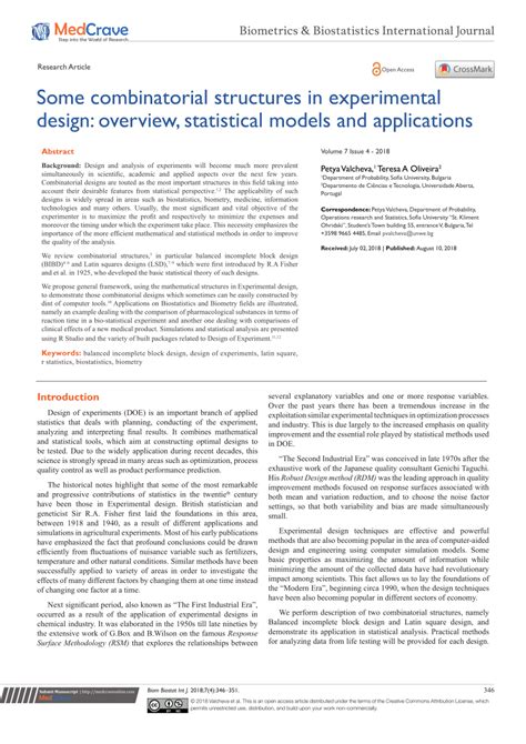 Pdf Some Combinatorial Structures In Experimental Design Overview