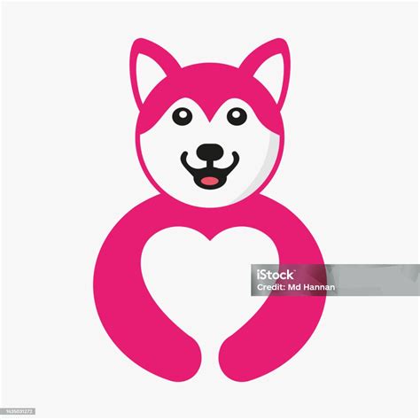 허스키 사랑 로고 부정적인 공간 개념 벡터 템플릿 허스키 홀딩 하트 심볼 가축에 대한 스톡 벡터 아트 및 기타 이미지 가축 개 개과 Istock
