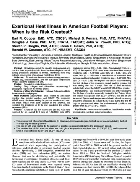 Pdf Exertional Heat Illness In American Football Players When Is The