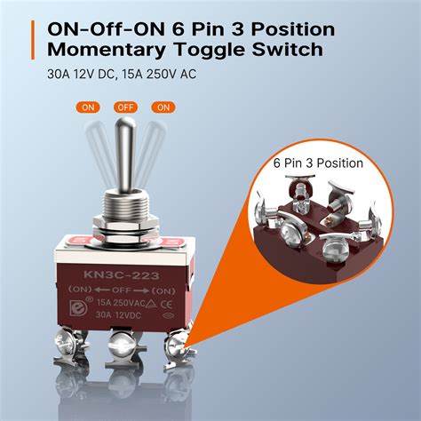 30a 12vdc Momentary 3 Position On Off On Dpdt 6 Pin Toggle Switch