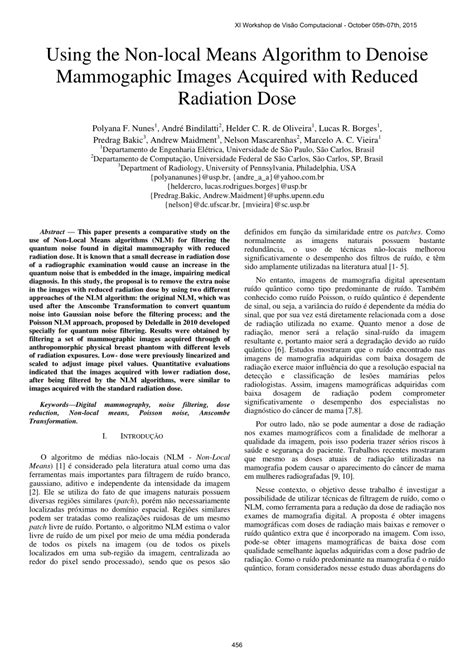 PDF Using The Non Local Means Algorithm To Denoise Mammographic Images Acquired With Reduced