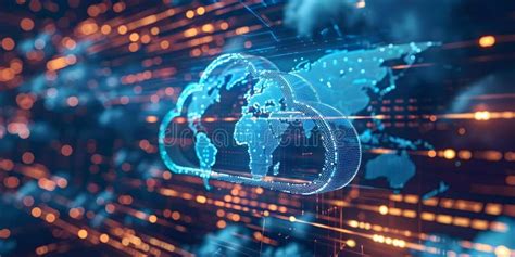 Abstract Global Data Transfer With Cloud Computing Tech And World Map