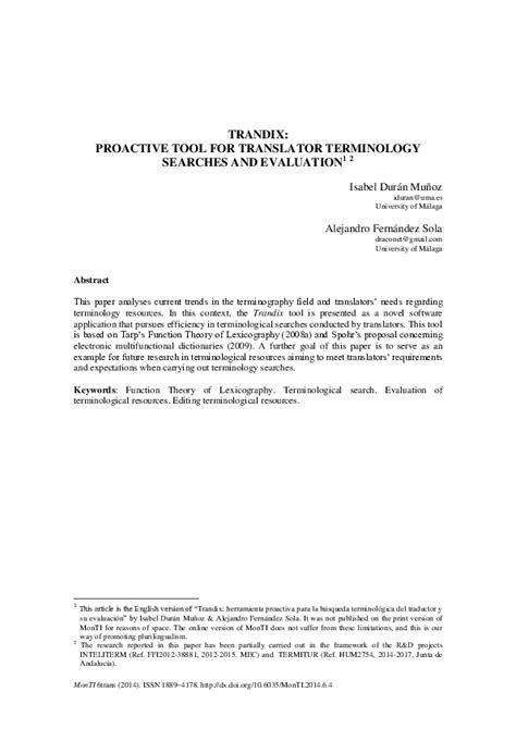 Pdf Trandix Proactive Tool For Translator Terminology Searches And Evaluation