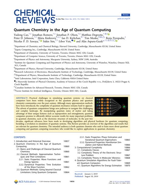 Cao Et Al 2019 Quantum Chemistry In The Age Of Quantum Computing Pdf Quantum Computing