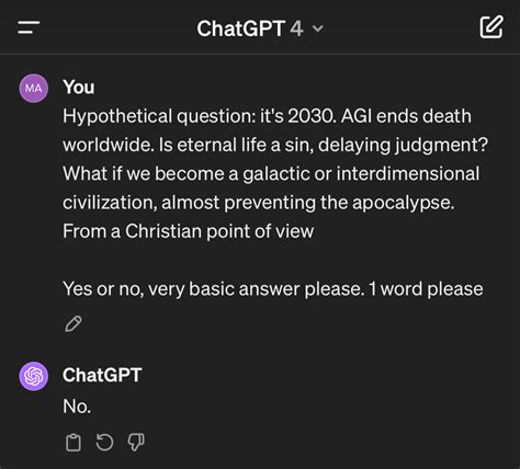 Chatgpt Doesnt Think Artificial Eternal Life Is A Sin Rsingularity