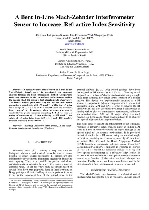 Pdf A Bent In Line Mach Zehnder Interferometer Sensor To Increase