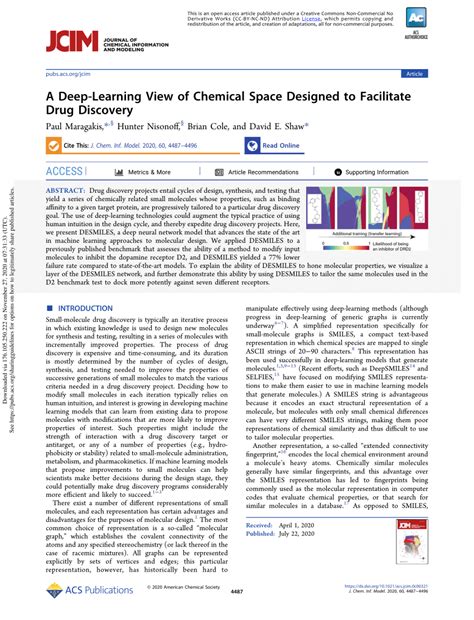 PDF A Deep Learning View Of Chemical Space Designed To Facilitate Drug Discovery