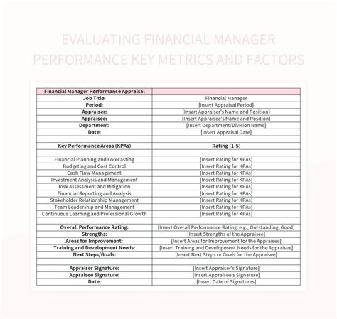 Evaluating Financial Manager Performance Key Metrics And Factors Excel