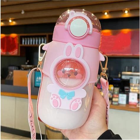 Kawaii Water Bottles With Straw And Strap Cute Water