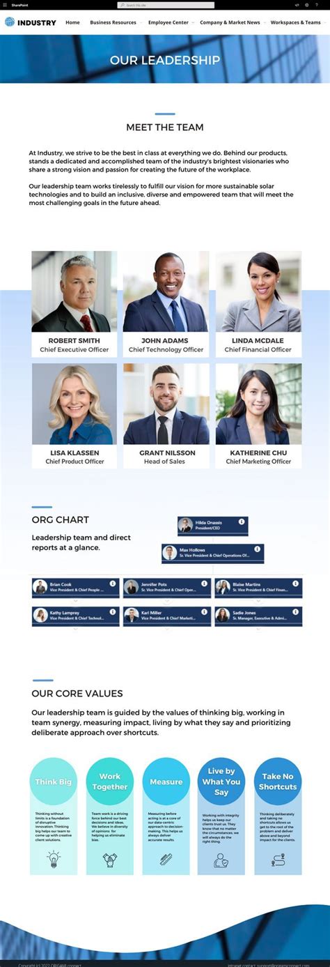 Sharepoint Intranet Example Leadership Page Sharepoint Design Sharepoint Solar Technology