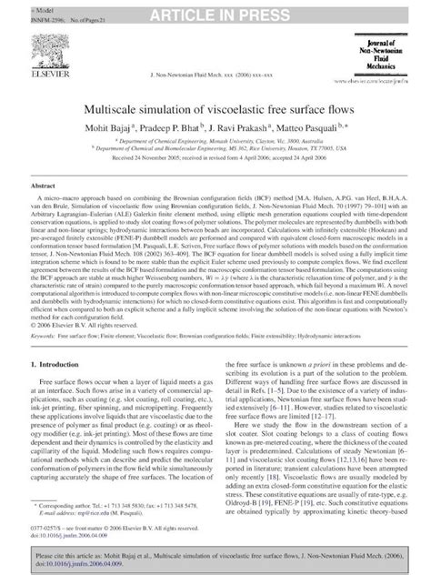 Pdf Multiscale Simulation Of Viscoelastic Free Surface ﬂowsmparticlesbajaj Multiscale Fs