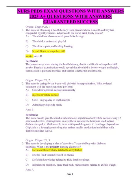 Nurs Peds Exam Questions With Answers 2023 A Questions With Answers Guaranteed Success Nurs