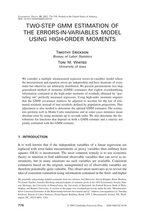 Pdf Two Step Gmm Estimation Of The Errors In Variables Model Using