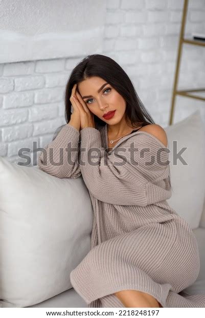 Beautiful Sexy Girl Red Lips Home Stock Photo 2218248197 Shutterstock