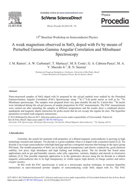 Pdf A Weak Magnetism Observed In Sno2 Doped With Fe By Means Of Perturbed Gamma Gamma Angular