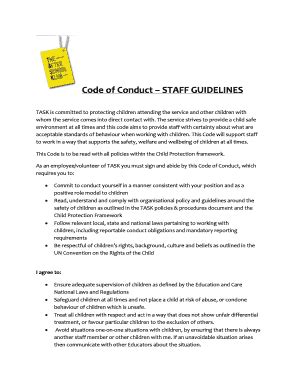 Fillable Online Code Of Conduct STAFF GUIDELINES TASK Fax Email Print