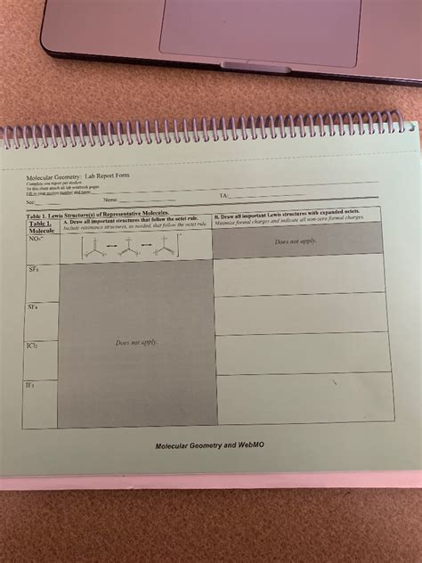 Solved Molecular Geometry Lab Report Form Complcic Ane