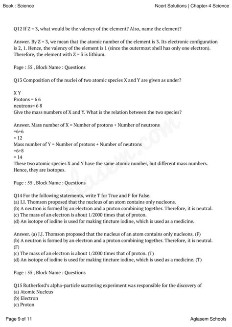 Ncert Solutions Class 9 Science Chapter 4 Structure Of The Atom