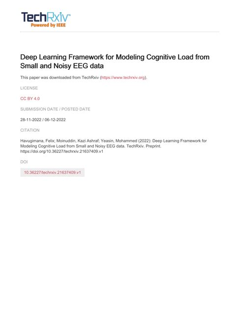 Pdf Deep Learning Framework For Modeling Cognitive Load From Small