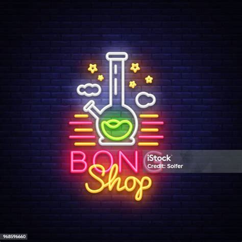 가 게 네온 사인 봉 가 게 광고 또는 간판에 대 한 로고 디자인 서식 파일입니다 담배 흡연 기구입니다 벡터 일러스트 레이 션 바에 대한 스톡 벡터 아트 및 기타 이미지