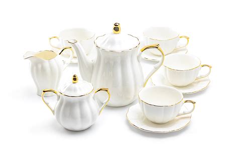 Grace Teaware White Gold Scallop Fine Porcelain Tea Set Graciechinashop