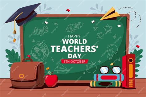 Плоский фон ко Всемирному дню учителя Бесплатно векторы