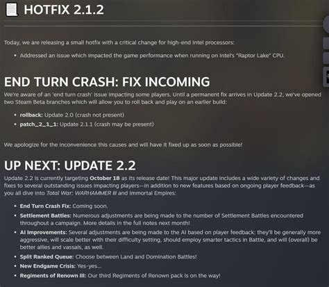 Hotfix Patch Now Live Update 22 Coming October 18th Rtotalwar