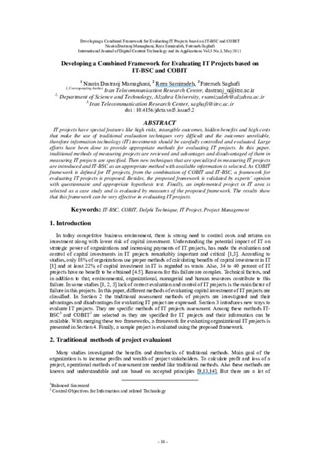 Pdf Developing A Combined Framework For Evaluating It Projects Based On It Bsc And Cobit