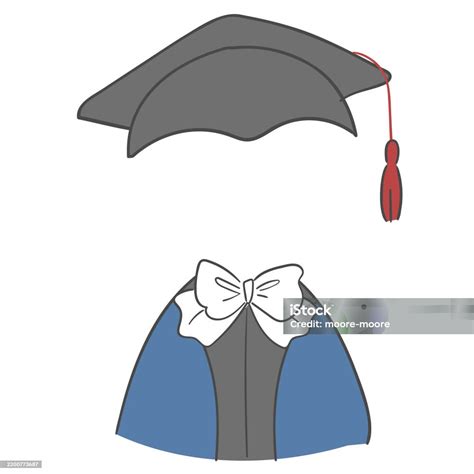 졸업식 가운과 얼굴 컷아웃이 있는 모자를 쓴 캐릭터 일러스트 공부에 대한 스톡 벡터 아트 및 기타 이미지 공부 교육 대학교 Istock