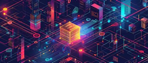 Futuristic Digital Network Concept Showing Interconnected Data Nodes With Vibrant Neon Colors