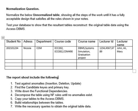 Solved Normalization Question Normalize The Below Chegg