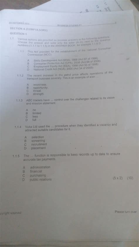 Section A Compulsory Question 1 Multiple Choice Choose The Correct An