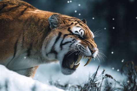 Fierce Tiger Growling In Snowy Landscape Stock Illustration