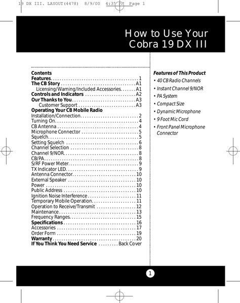 Cobra Electronics Dxiii Non Broadcast Transmitter Cb User Manual Users Manual