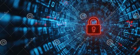 Digital Security Concept With Glowing Lock Symbol And Binary Code In A