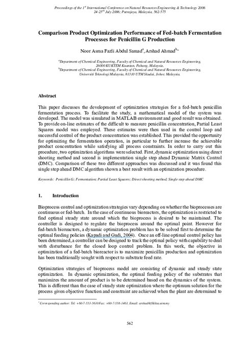 pdf comparison product optimization performance of fed batch