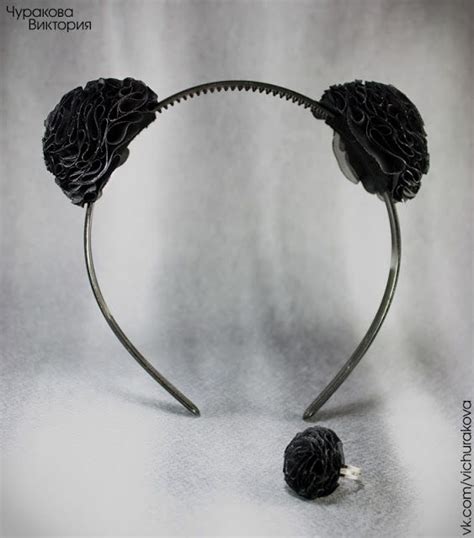 Обруч для волос и кольцо с черными помпонами из ткани Ручная работа Ободок для волос