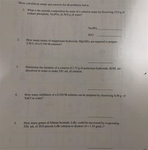 solved show calculation setups and answers for all problems