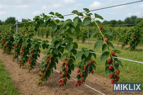 Image Two Wire Trellis System Supporting Trailing Blackberry Plants In