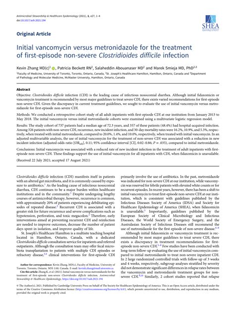 Pdf Initial Vancomycin Versus Metronidazole For The Treatment Of