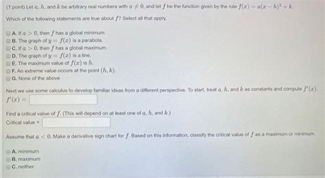 Solved 1 Point Leta H And K Be Arbitrary Real Numbers