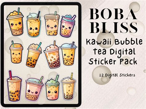 Kawaii Bubble Tea Digital Stickers Digital Stickers Goodnotes