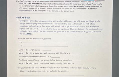 solved use excel to answer these questions about time series