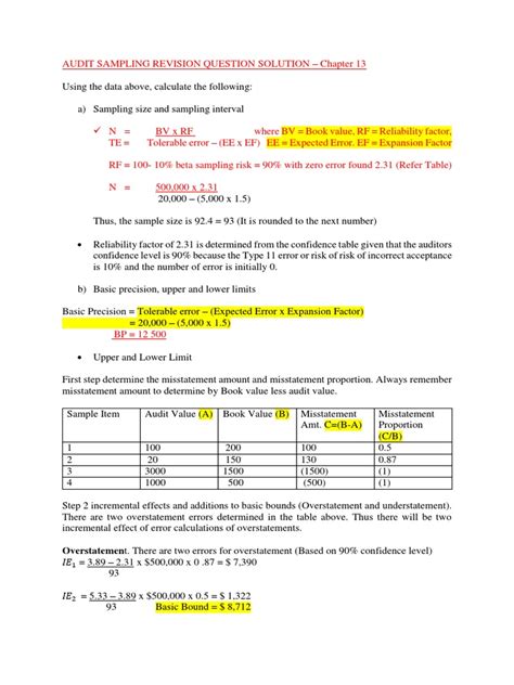 Audit Sampling Calculation Guide Pdf Confidence Interval Sample