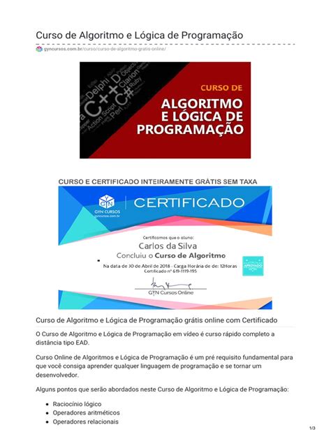 Algoritmo E Lógica De Programação Pdf Algoritmos Lógica